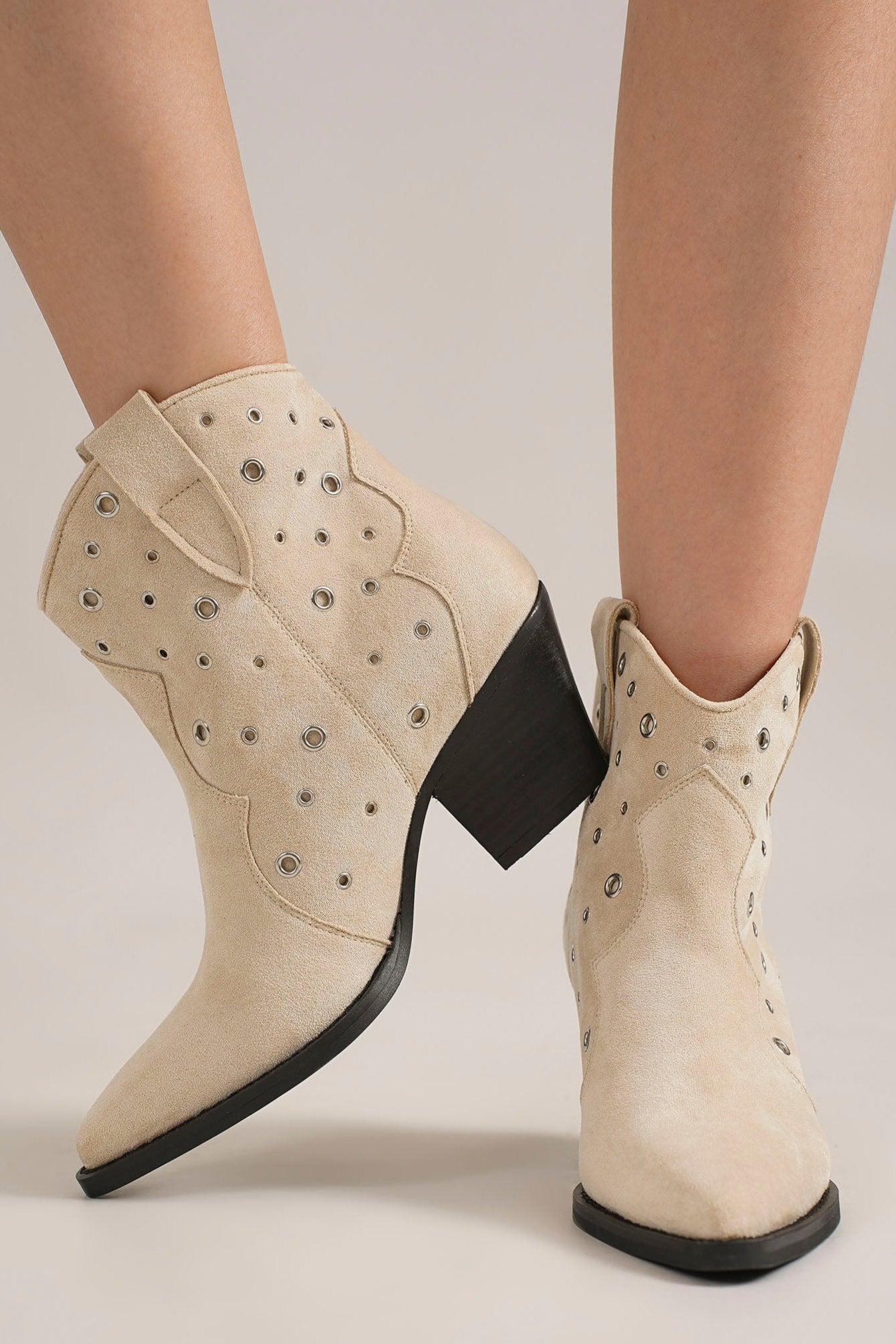 VACA-09 Women's Western Cowboy Boots ‚ Studded Suede Ankle Boots with ...